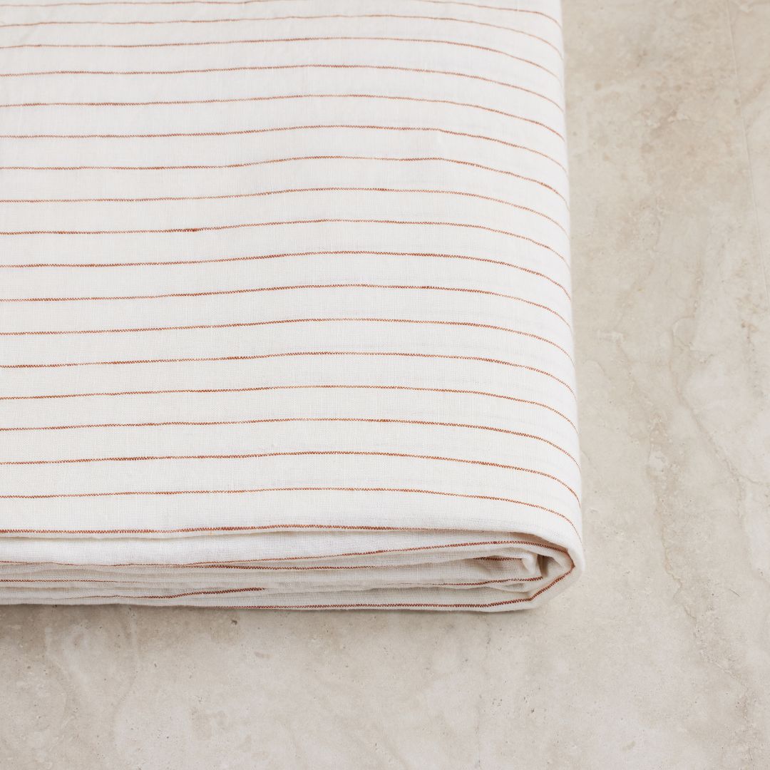 100% Pure French Linen Fitted Sheet - Sandalwood Pencil Striped – Linen Social