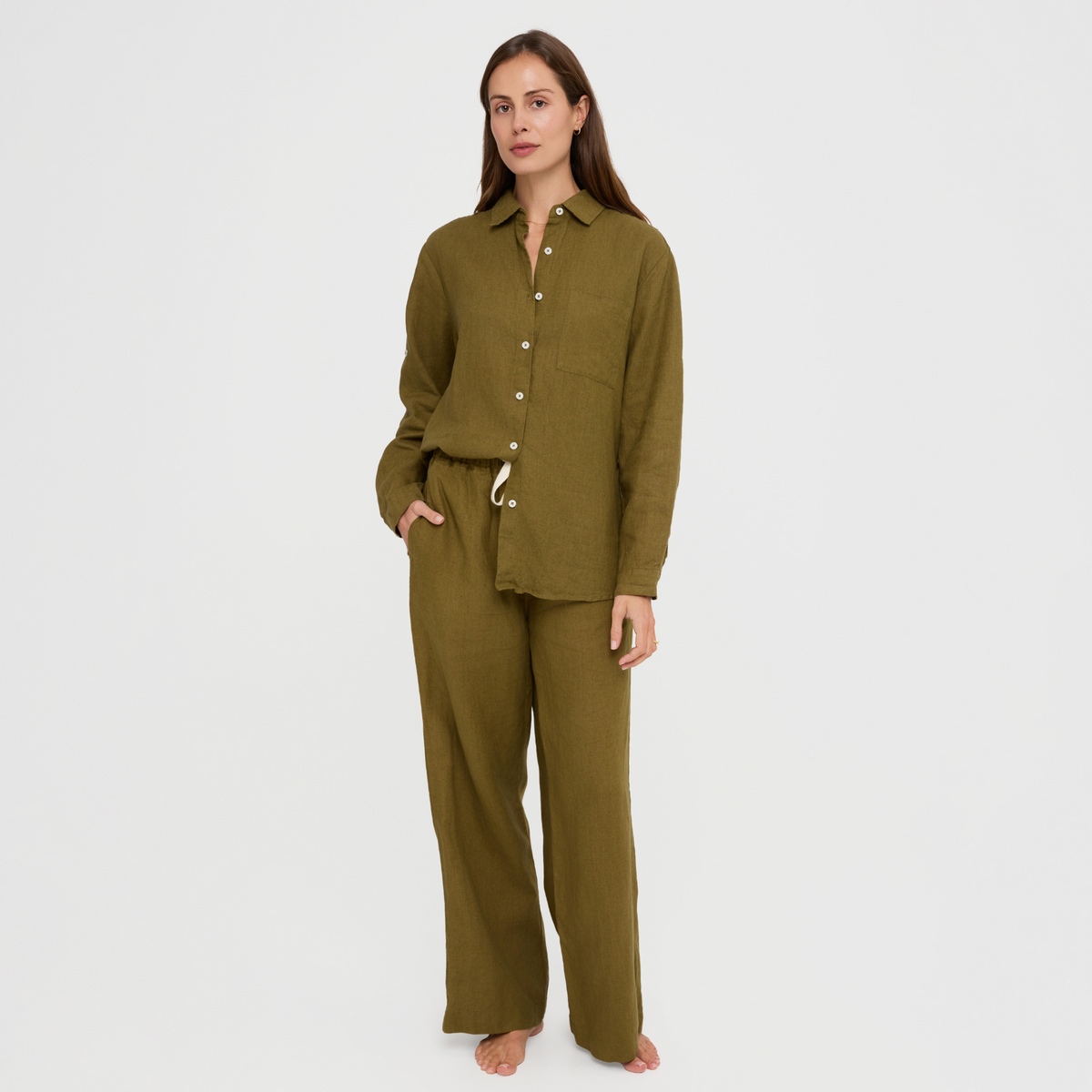 Long Linen Pyjama Set - Olive – Linen Social