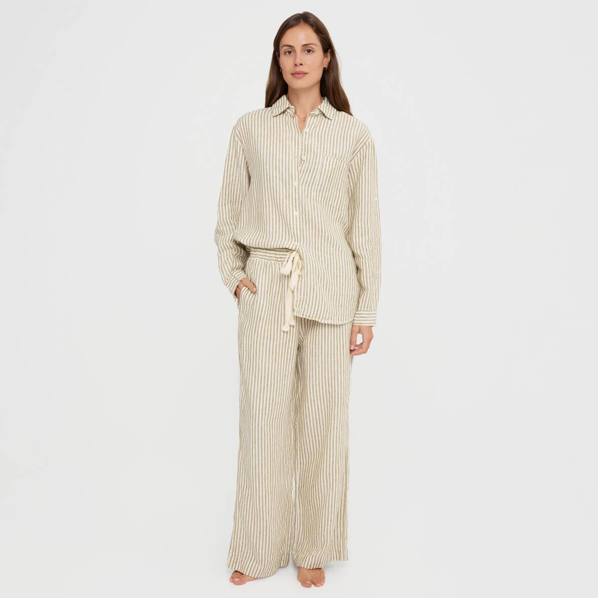 Long Linen Pyjama Set - Olive Striped – Linen Social