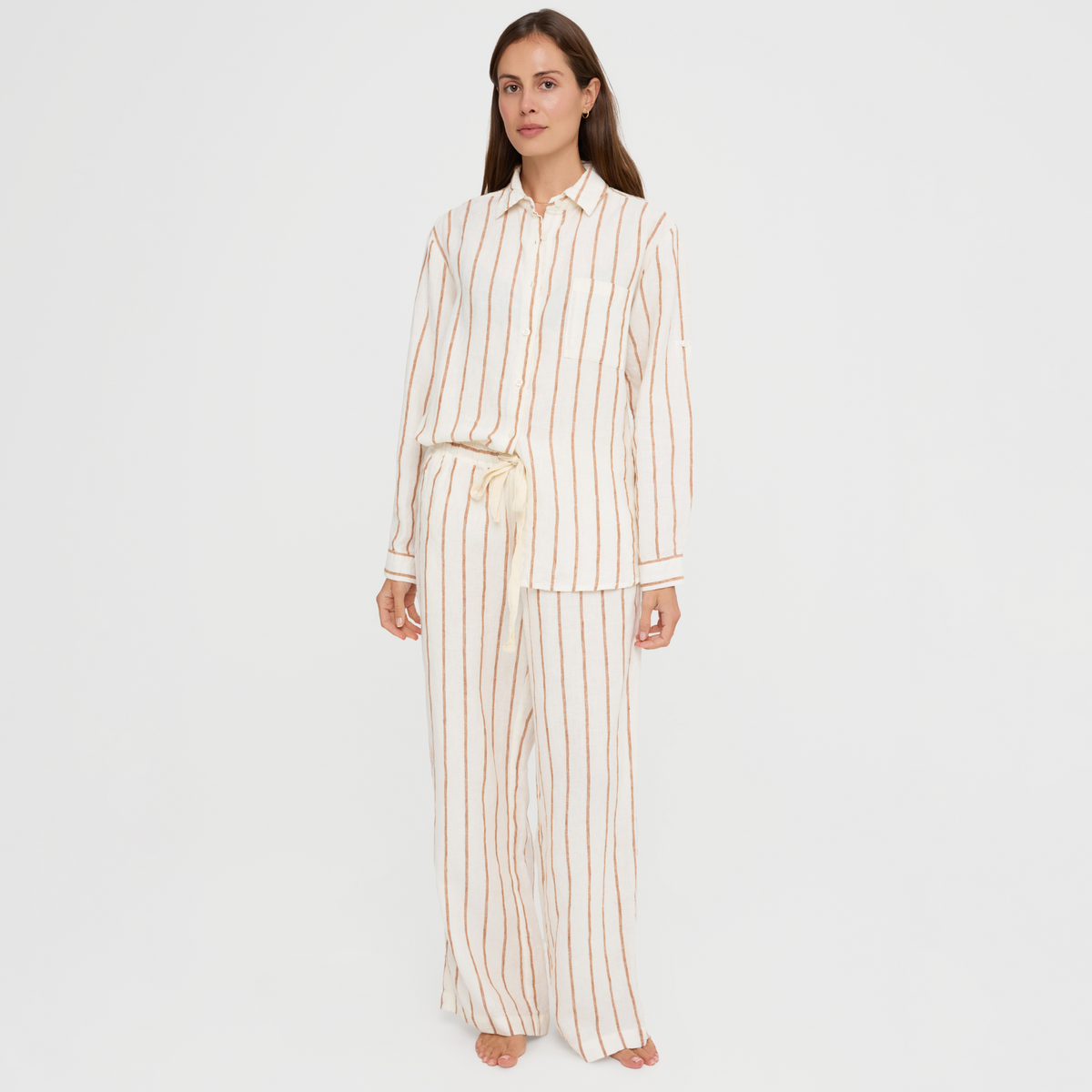 Long Linen Pyjama Set - Sandalwood Striped – Linen Social