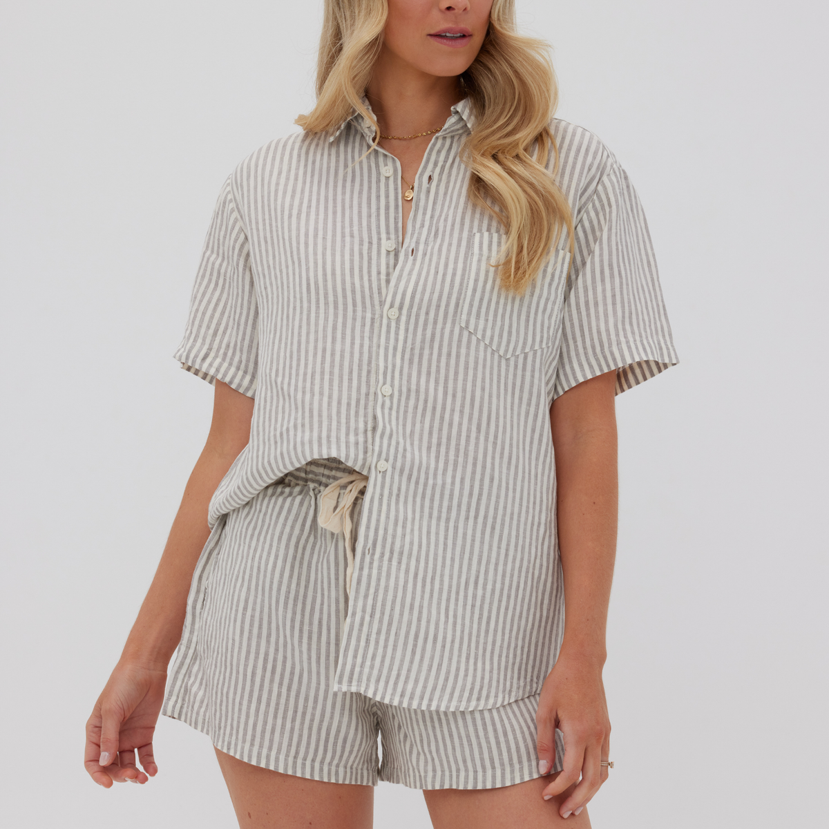 Linen Pyjama Short - Grey Striped – Linen Social