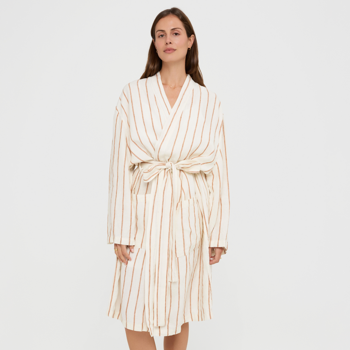 Linen Robe - Sandalwood Striped – Linen Social