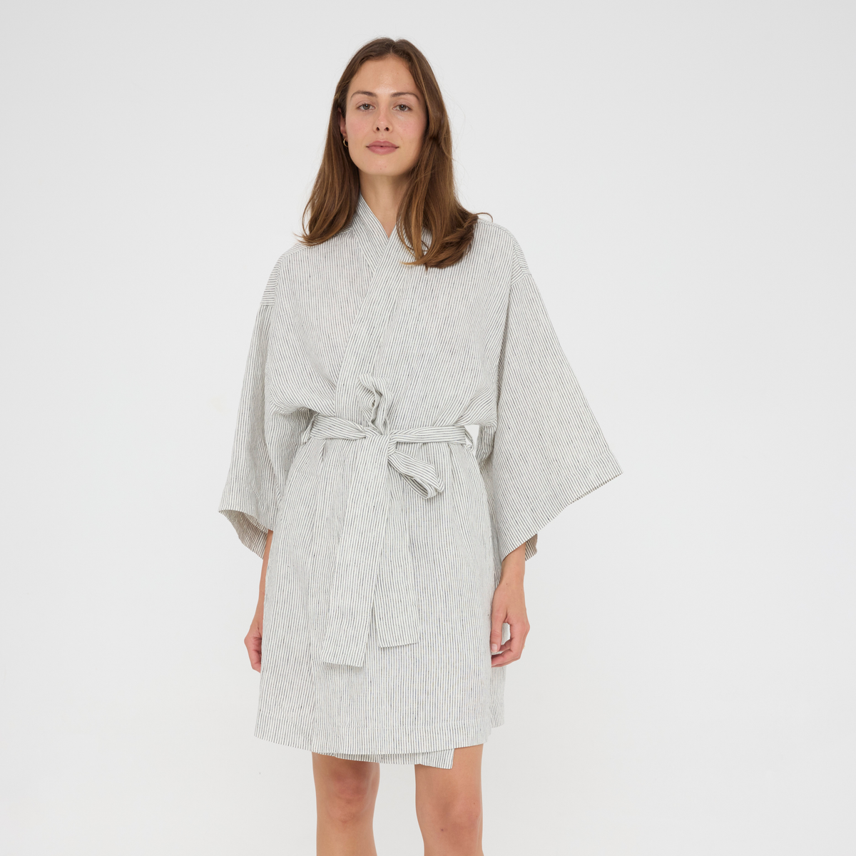 100% Linen Short Robe | Kimono Robe Dress - Linen Social