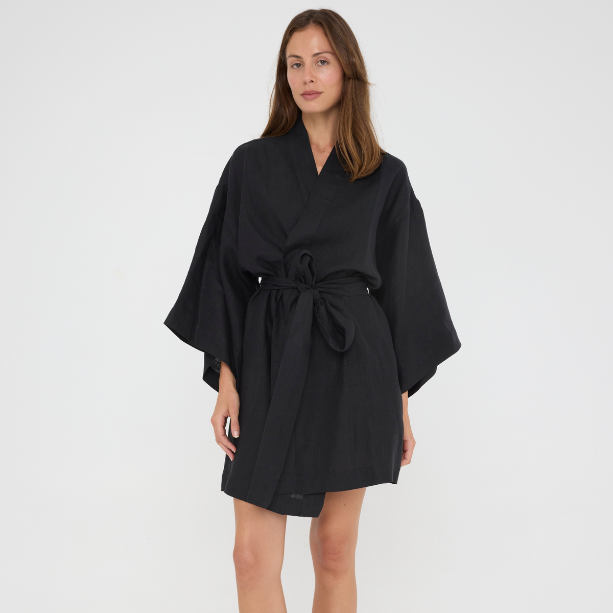 100% Linen Short Robe | Kimono Robe Dress - Linen Social