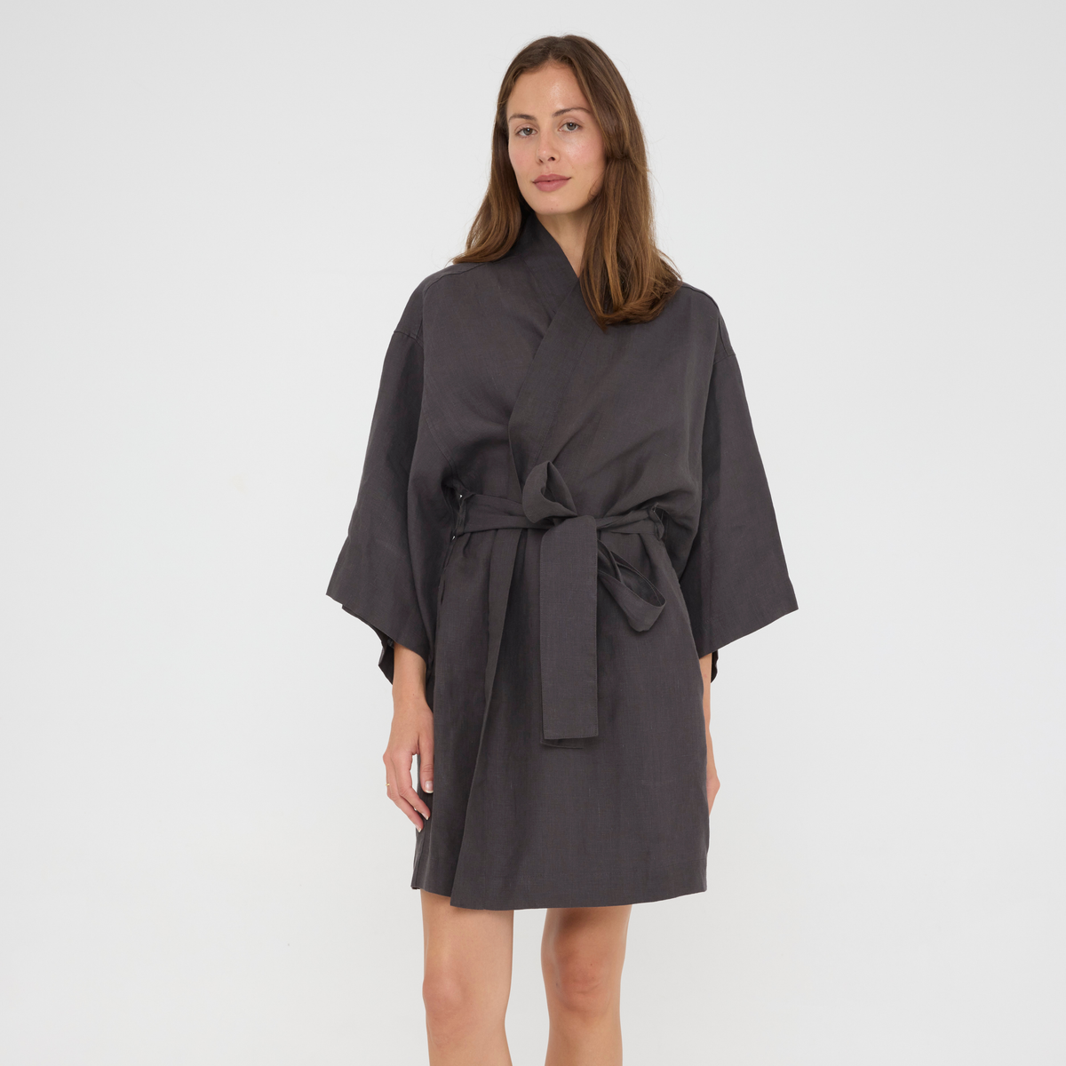 100% Linen Short Robe | Kimono Robe Dress - Linen Social