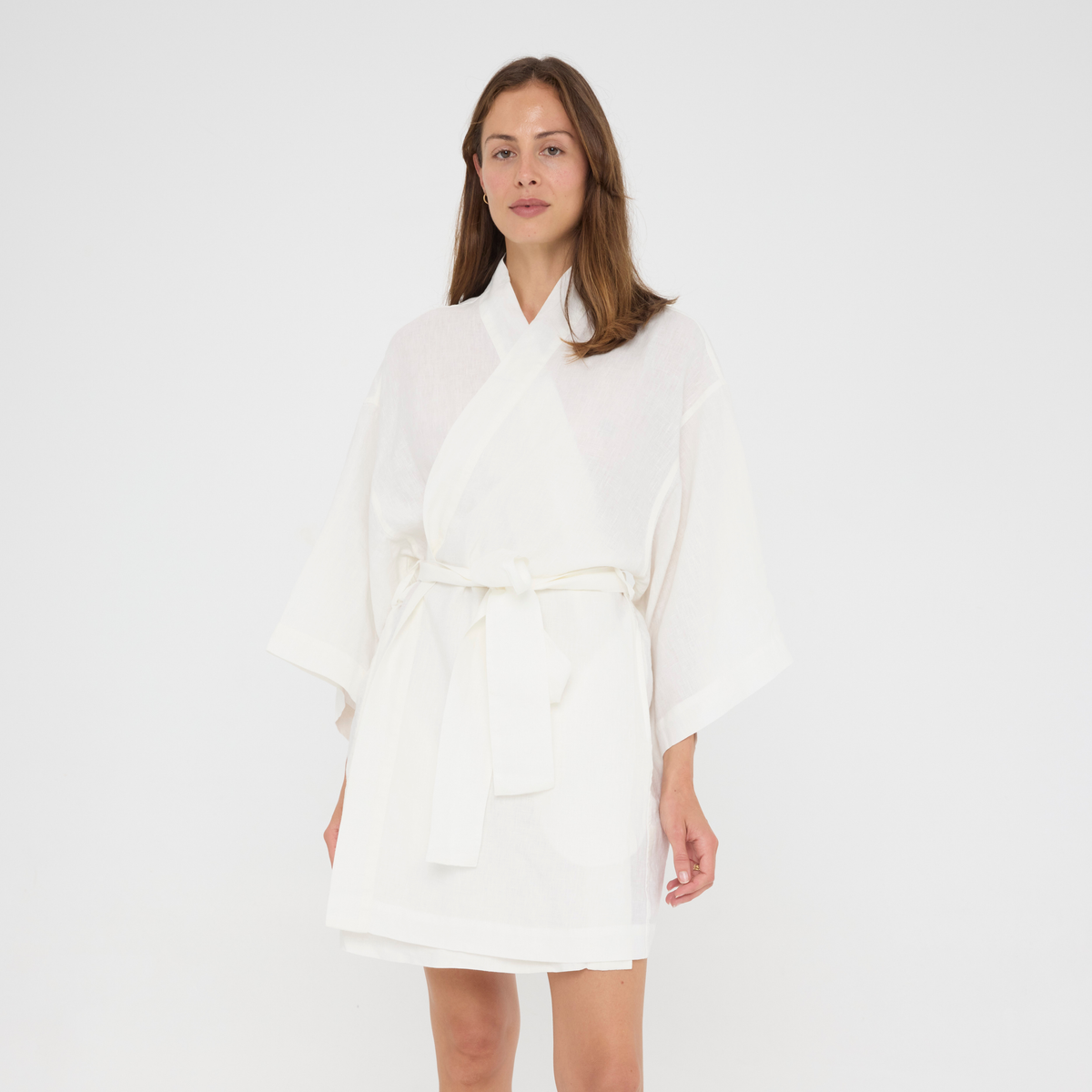 100% Linen Short Robe | Kimono Robe Dress - Linen Social