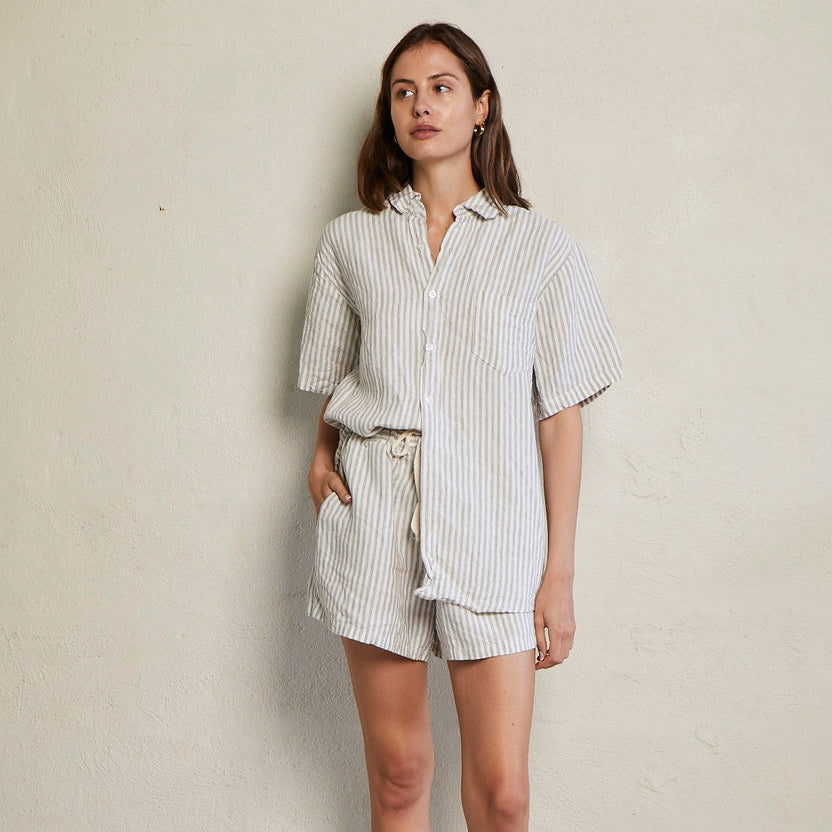 Linen Pyjama Set - Grey Striped – Linen Social